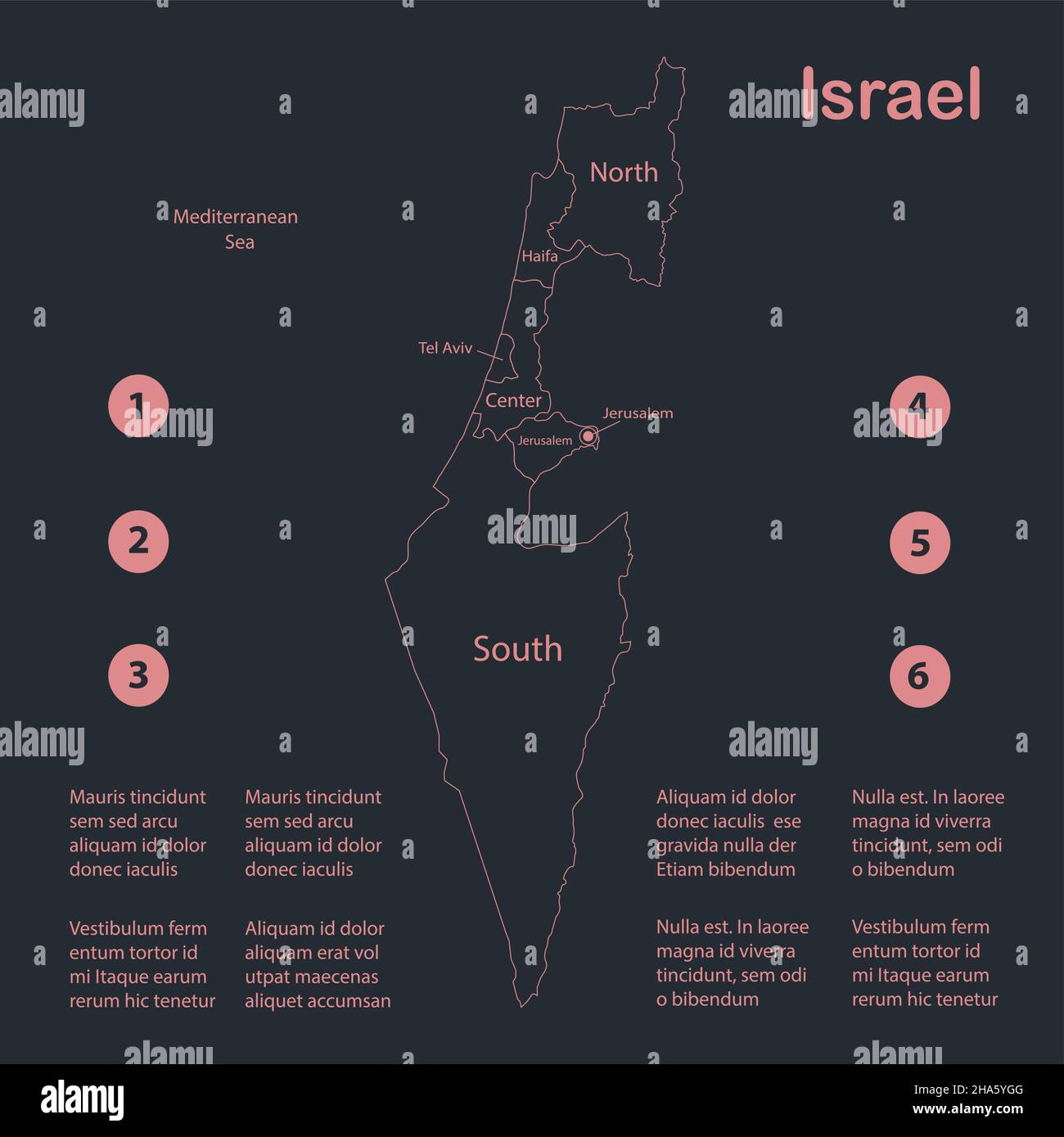Infographics Israel map outline, flat design, color blue orange vector ...