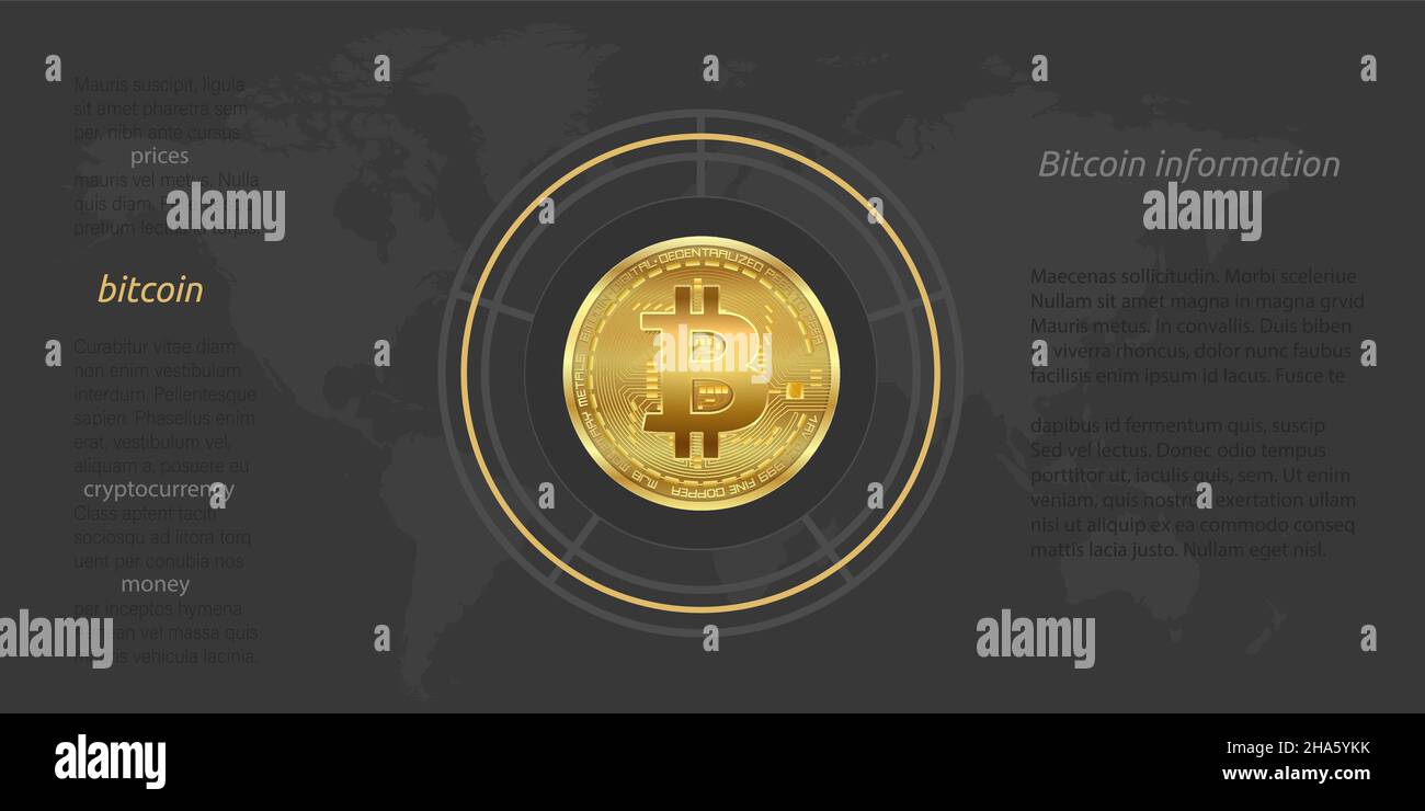 Bitcoin background, gold coin with world map vector Stock Vector Image ...