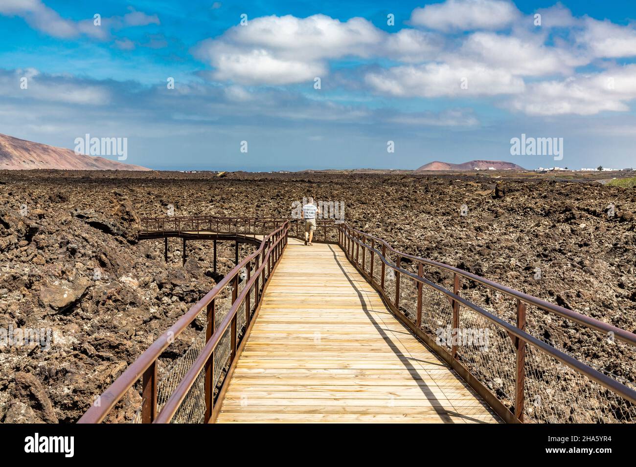 viewing platform with footbridge in the lava fields,timanfaya ...