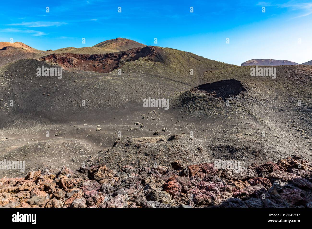 volcanoes with crater hole,timanfaya national park,parque nacional de ...