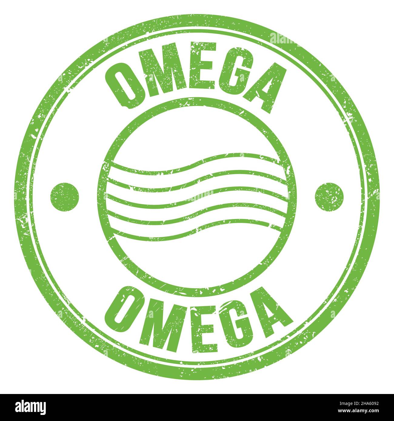 OMEGA word written on green round postal stamp sign Stock Photo - Alamy
