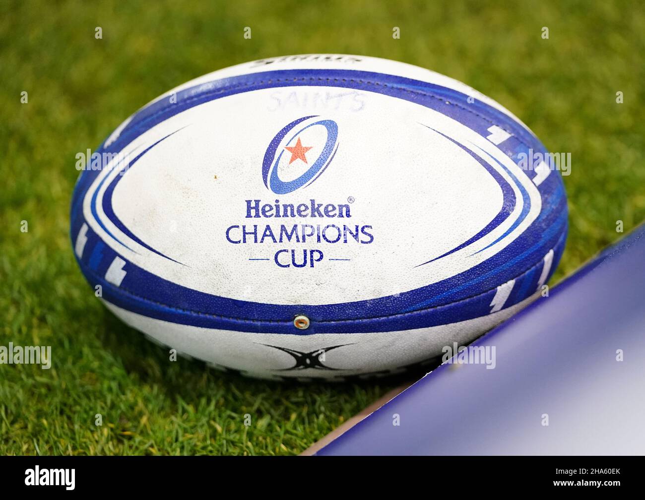 A general view of a branded match ball during the Heineken Champions ...
