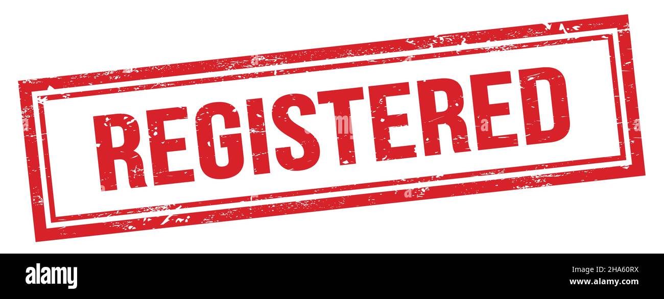 REGISTERED text on red grungy vintage rectangle stamp Stock Photo - Alamy