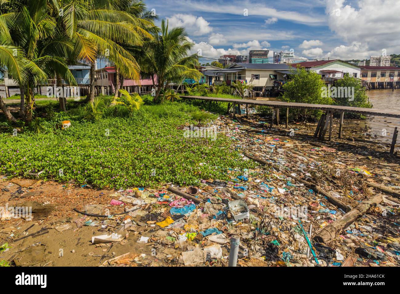 Rubbish in Kampong Ayer water town in Bandar Seri Begawan, capital of ...