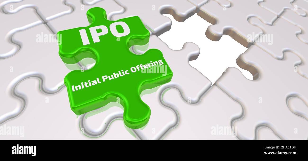 IPO. Initial Public Offering. Folded white puzzles elements and one ...