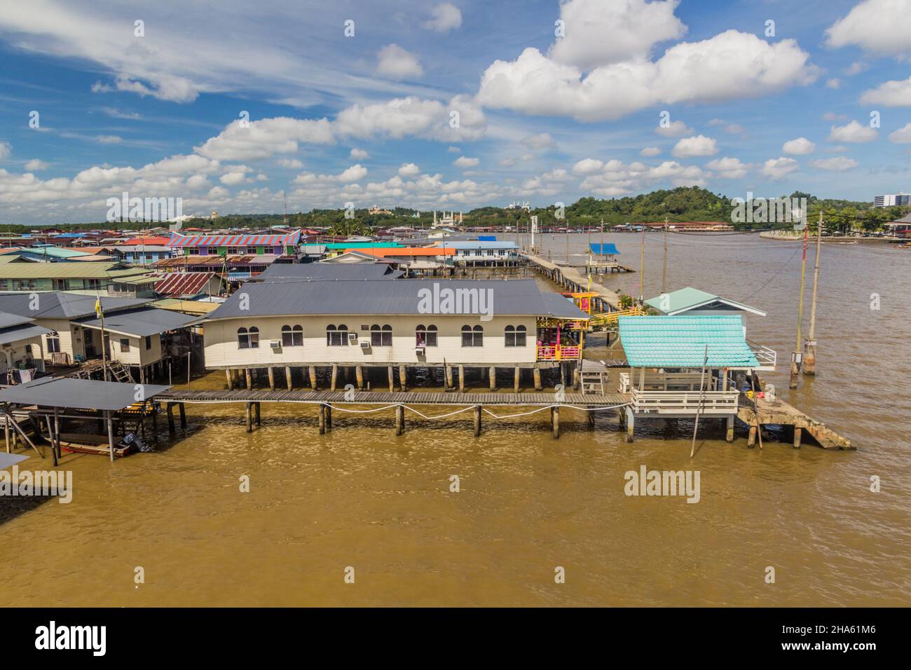 Aerial view of Kampong Ayer water village in Bandar Seri Begawan ...
