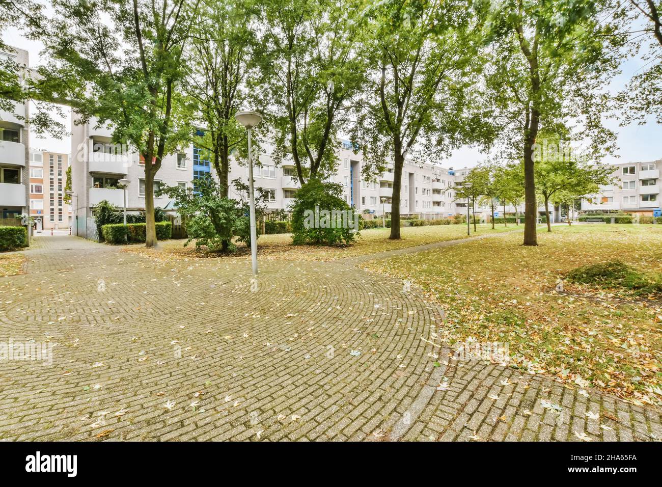 Superb courtyard with beautifully laid paths and trees Stock Photo - Alamy