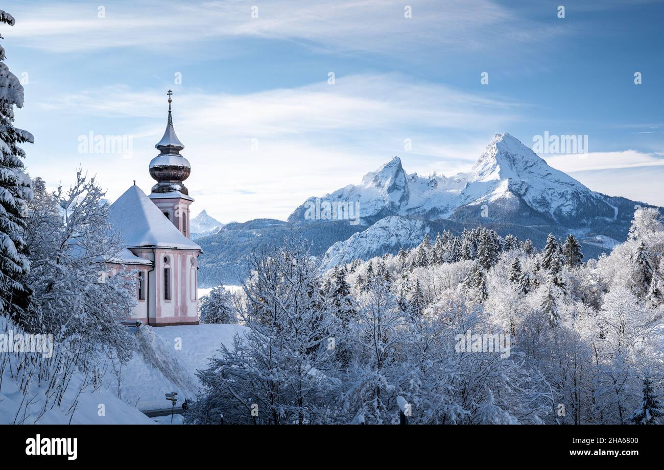 Maria Gern Church in winter, Berchtesgaden, Bavaria, Germany Stock ...