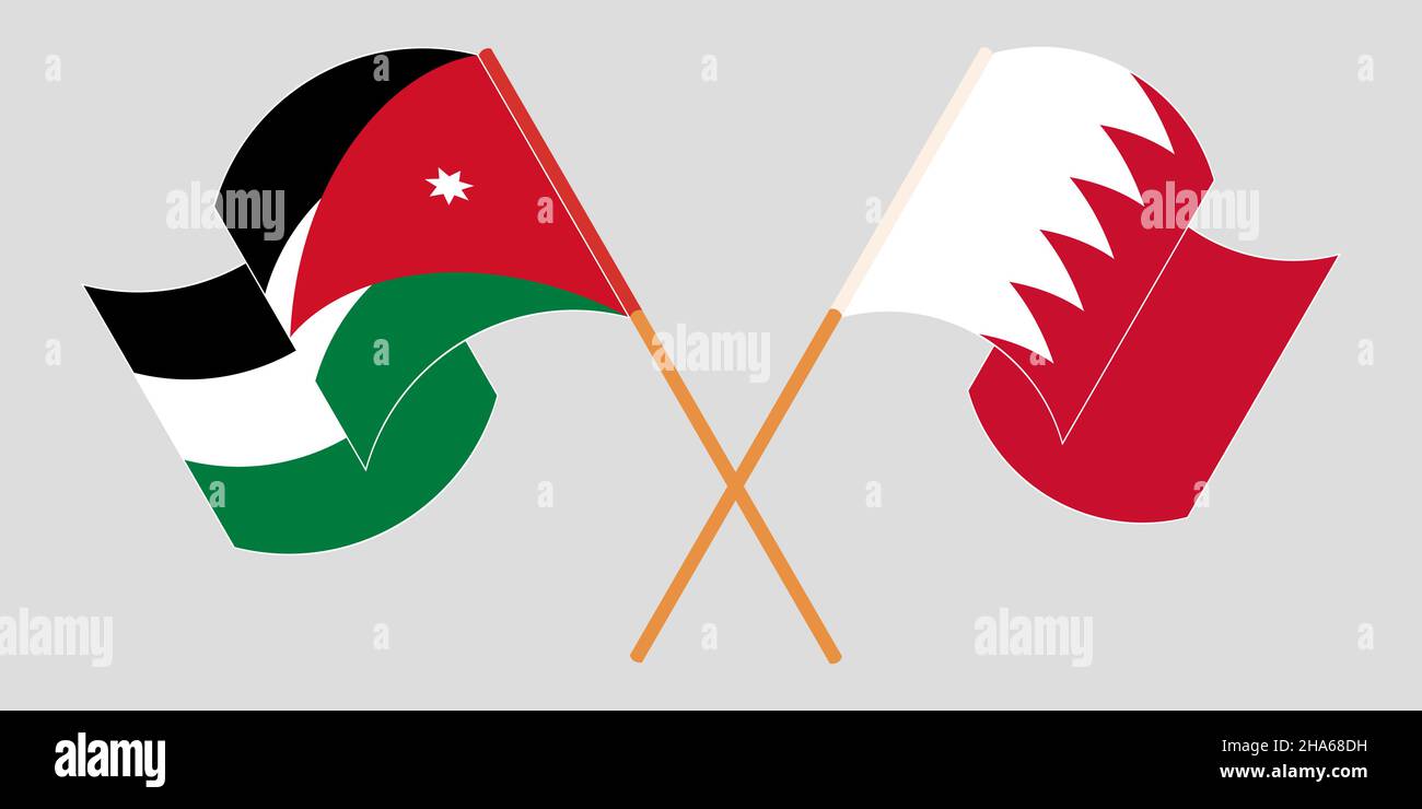 Crossed and waving flags of Jordan and Bahrain. Vector illustration ...