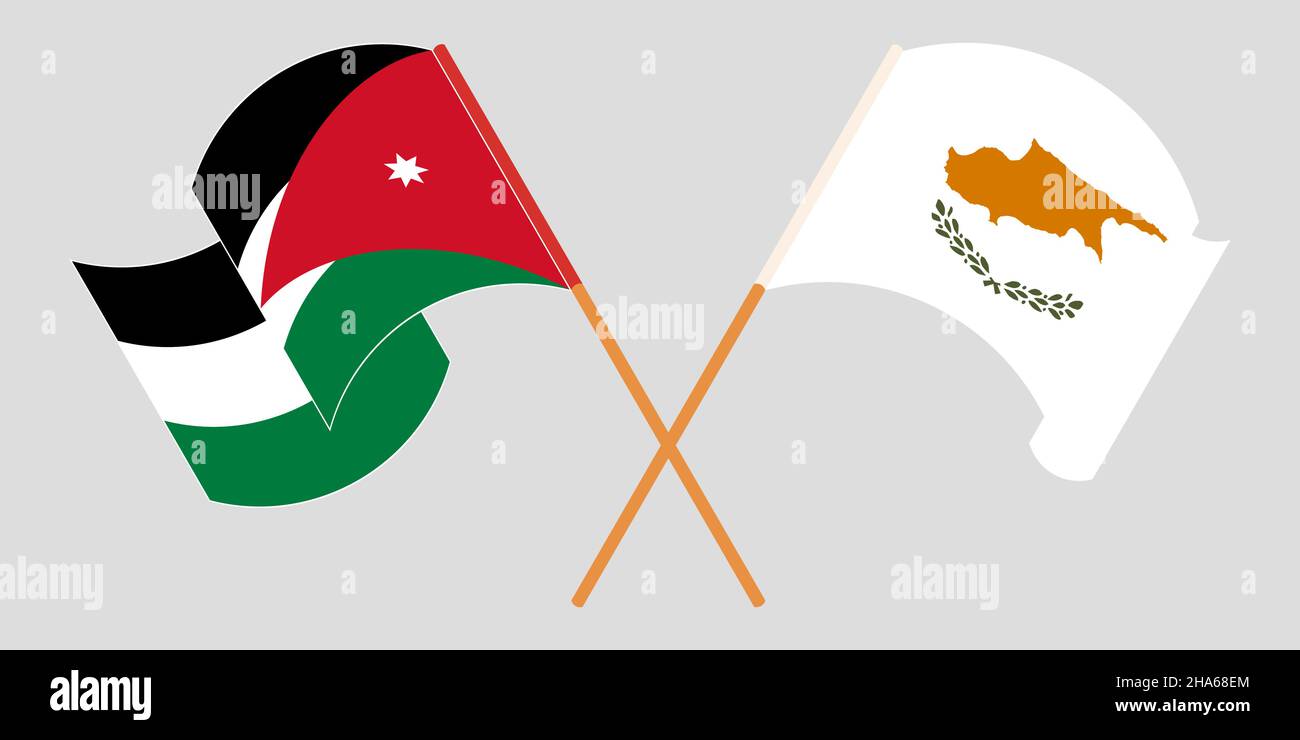 Crossed and waving flags of Jordan and Cyprus. Vector illustration ...