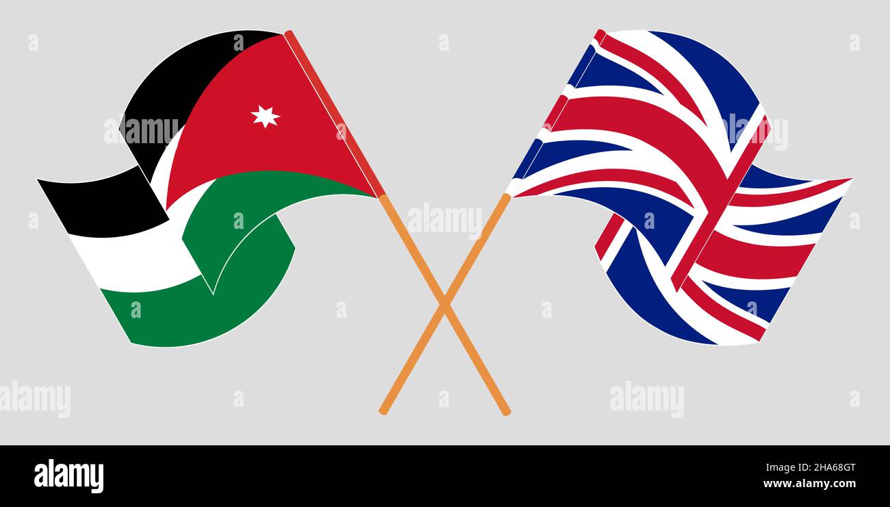 Crossed and waving flags of Jordan and UK. Vector illustration Stock ...