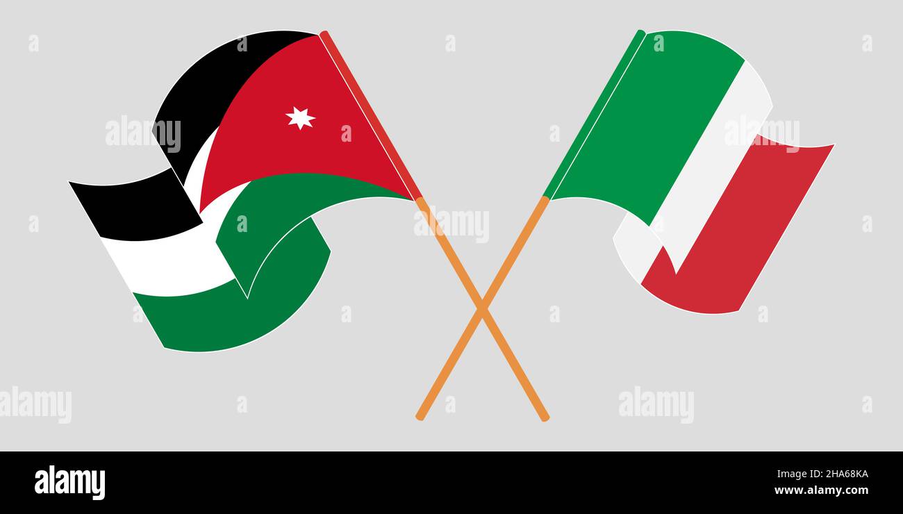 Crossed and waving flags of Jordan and Italy. Vector illustration Stock ...