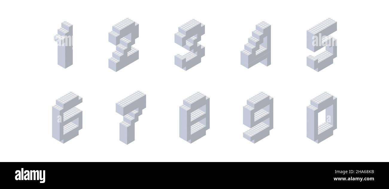 Isometric numbers composed of gray blocks on a white background. For ...
