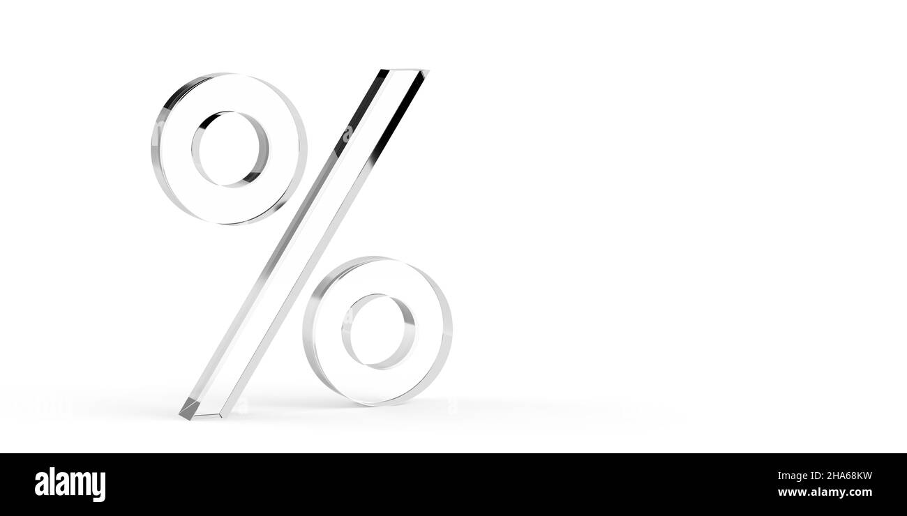 Glass percent sign or symbol over white background, sale or promotion ...