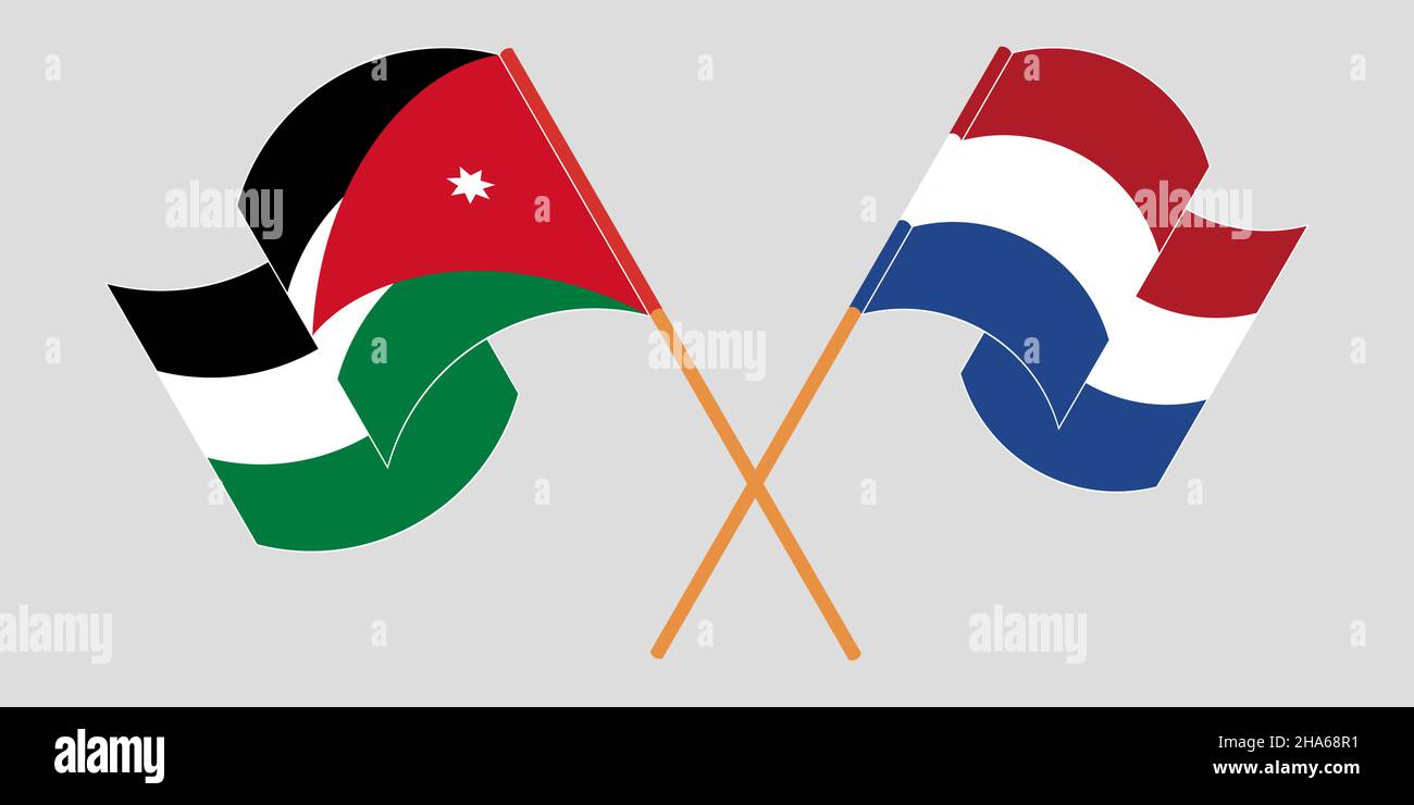 Crossed and waving flags of Jordan and the Netherlands. Vector ...