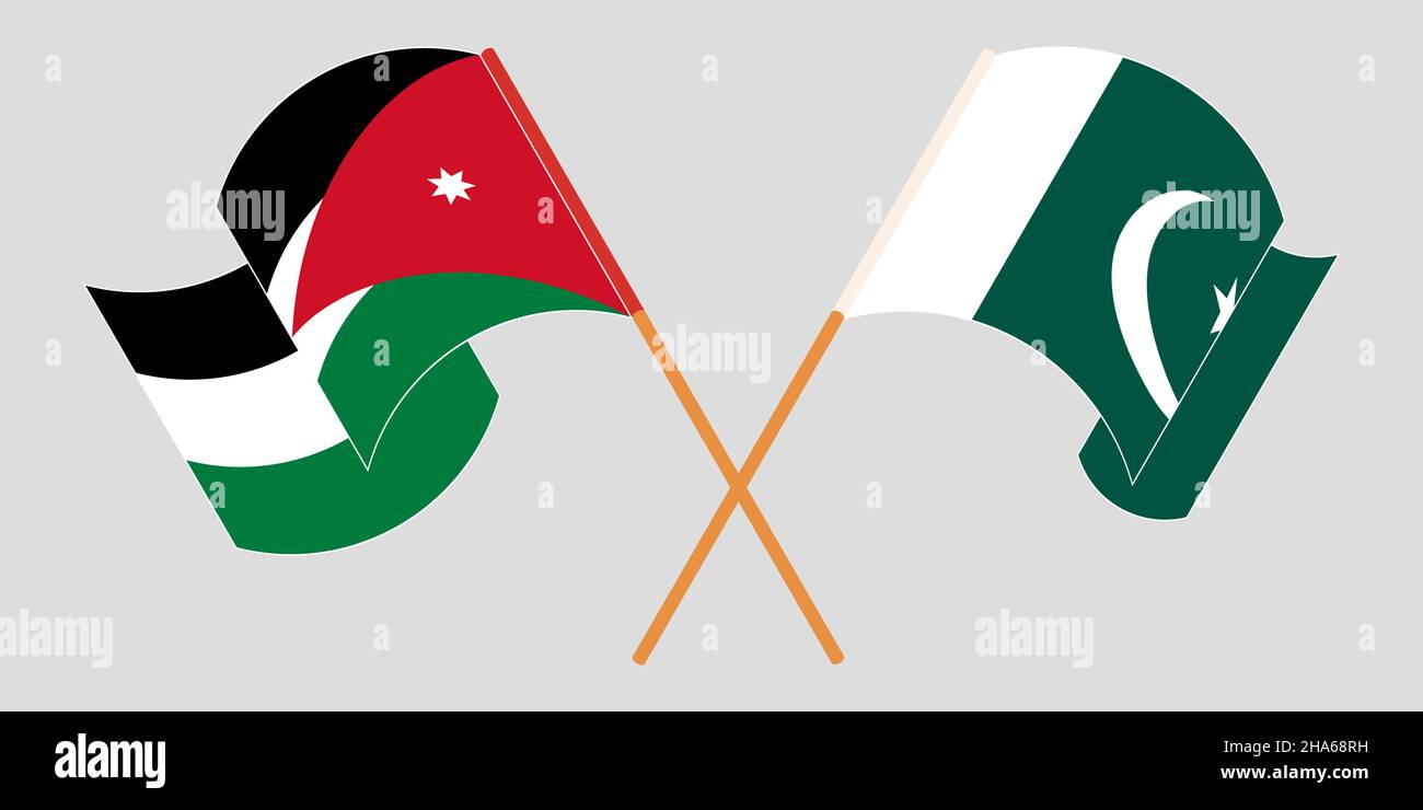 Crossed and waving flags of Jordan and Pakistan. Vector illustration ...