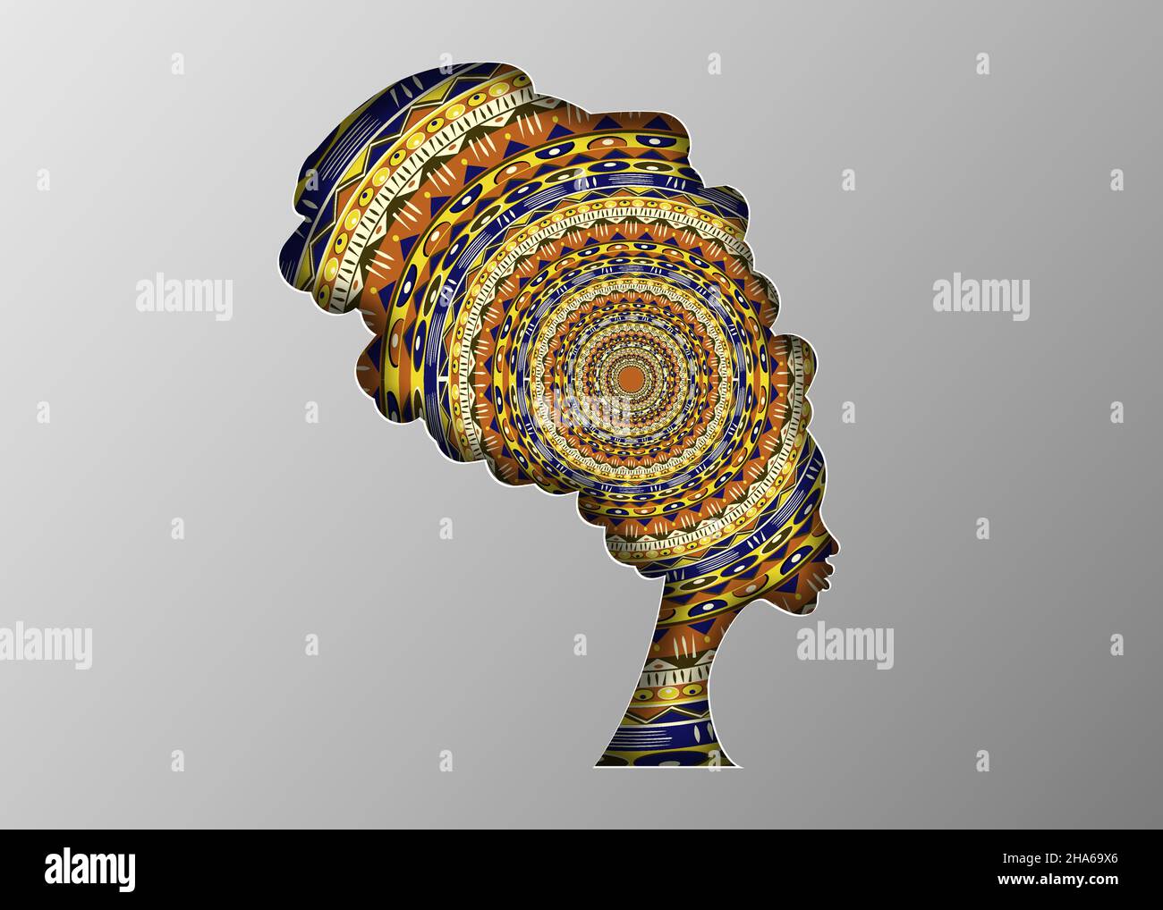 Fashion African woman portrait in colorful turban, paper cut style ...