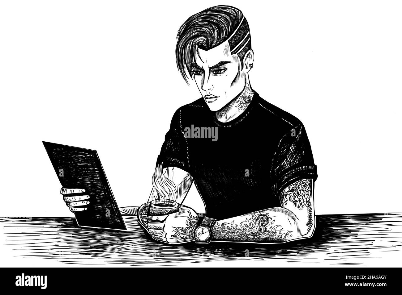 Ink Illustration of a man Stock Photo - Alamy