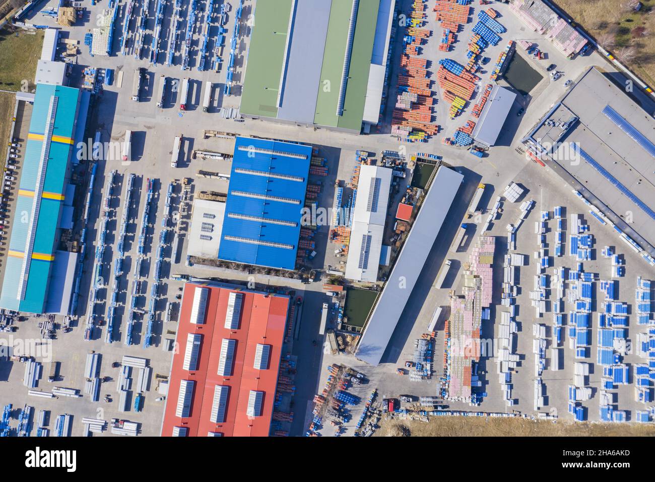 Aerial view of warehouse storages or industrial factory or logistics ...