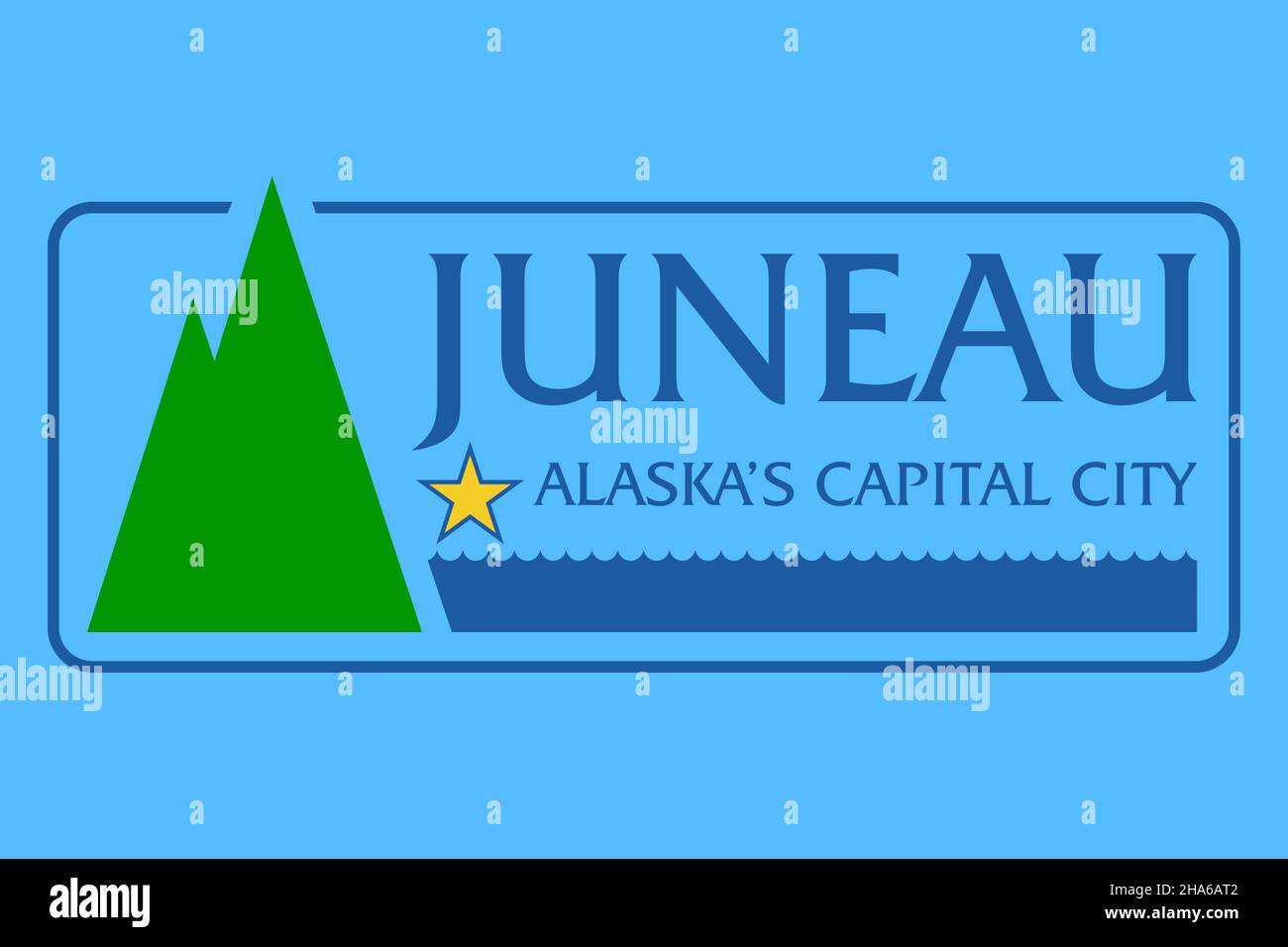 Top view of county of Juneau, Alaska flag, USA no flagpole. Plane ...