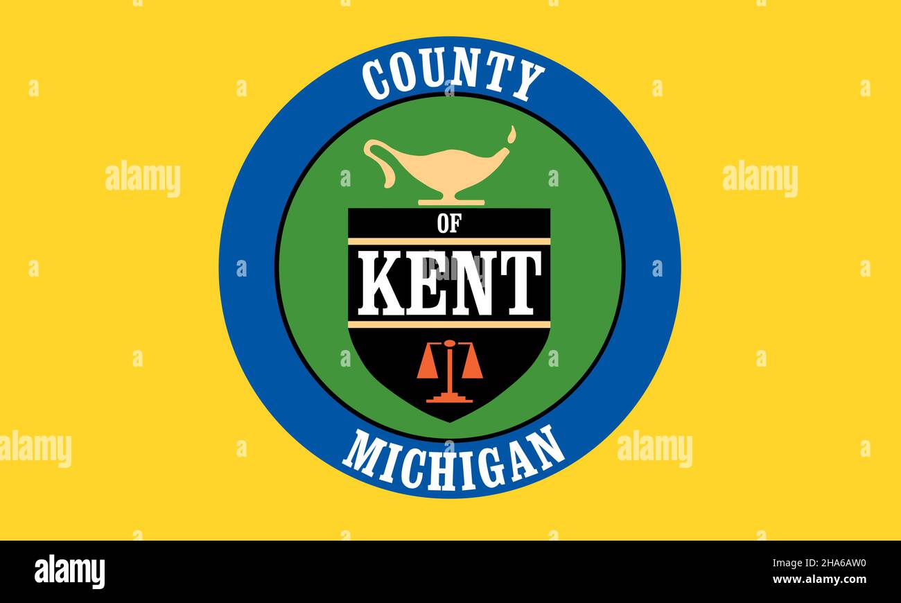 Top view of county of Kent, Michigan flag, USA no flagpole. Plane ...