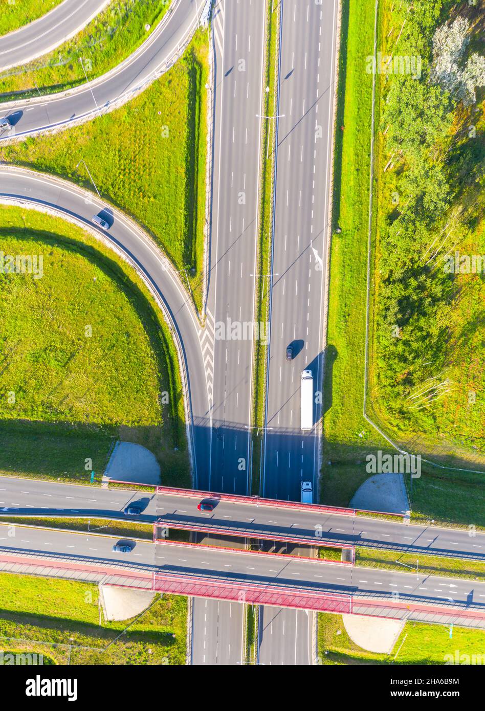 Crossroad aerial view - Interchange aerial photo - Transportation and ...