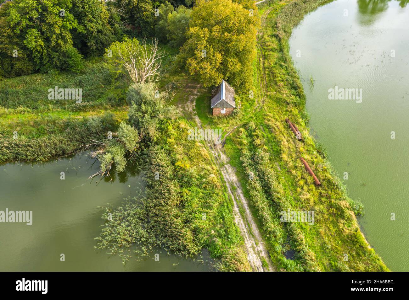 isolation of the house. lonely house in the middle of the field aerial ...