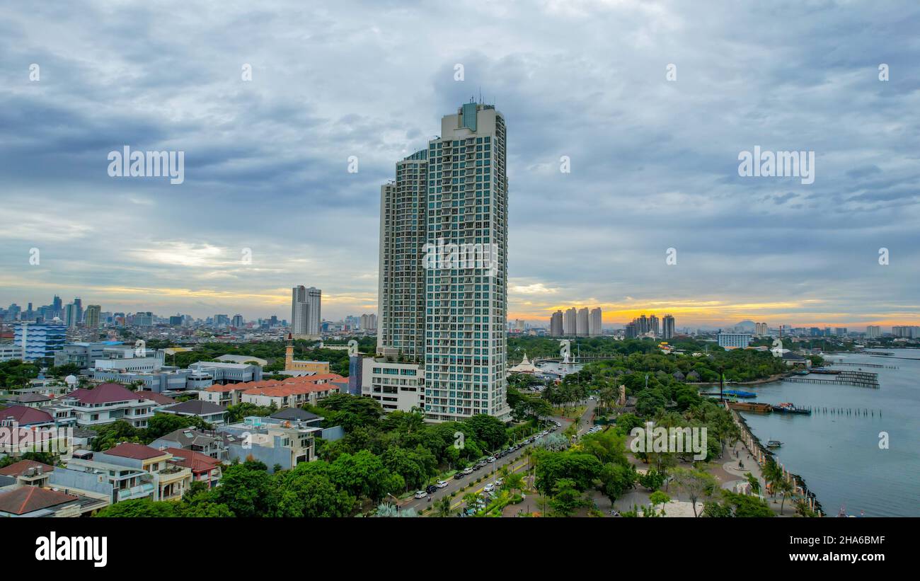 Aerial view of Ancol Beach, North Jakarta. JAKARTA - Indonesia ...
