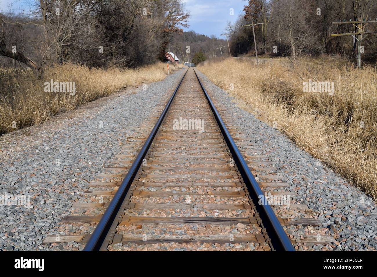 low angle view of empty railroad tracks in the country Stock Photo - Alamy