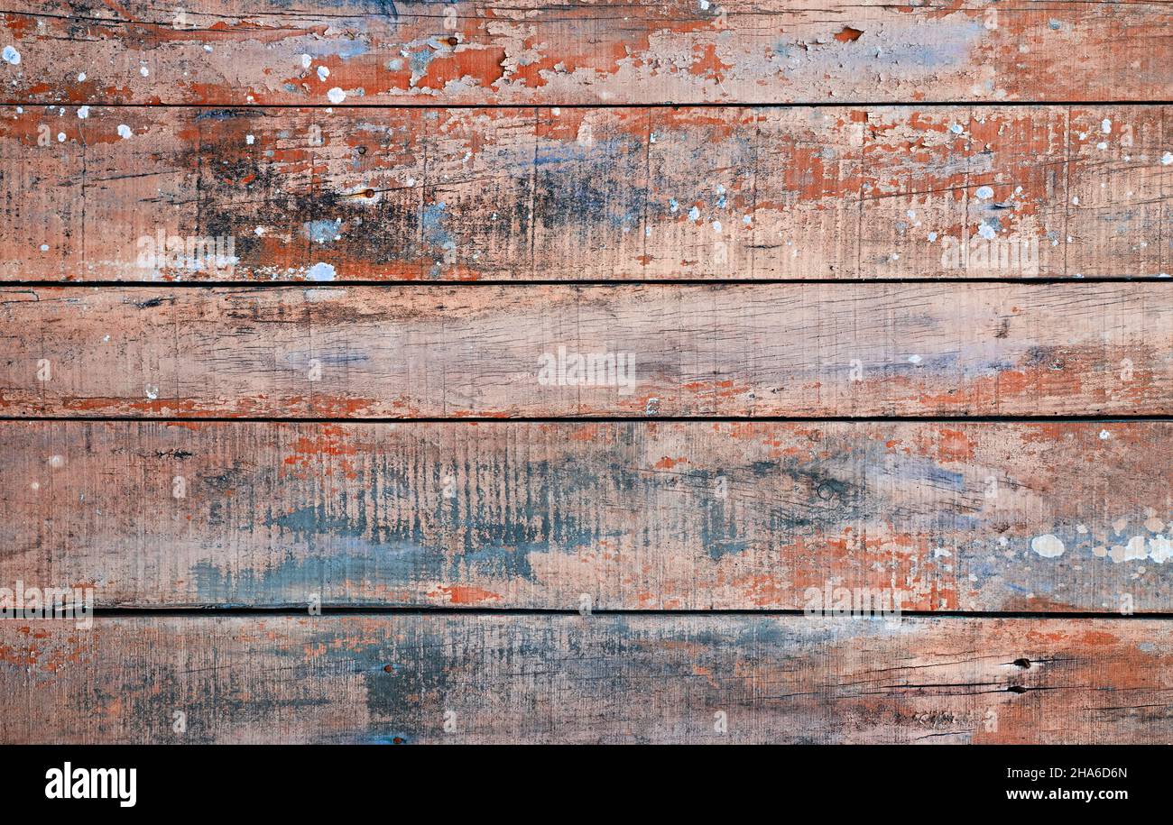 Old worn out blue and red painted rustic wooden planks wall, distressed ...