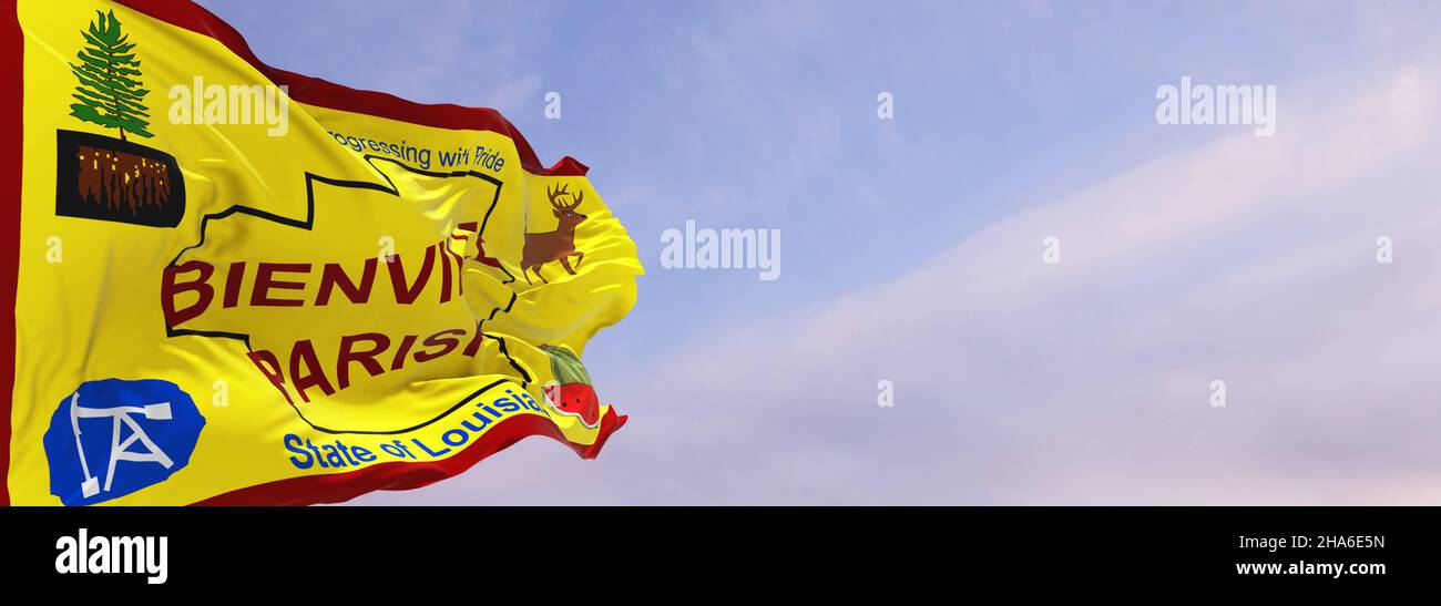 flag of county Bienville Parish, Louisiana , USA at cloudy sky ...