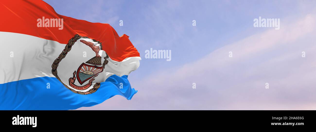 flag of county Borough of the Bronx , USA at cloudy sky background on ...