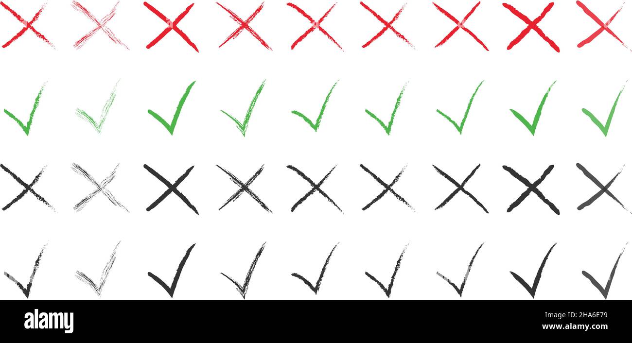 set of hand drawn check marks yes no. isolated on white background ... set of hand drawn check marks yes no. isolated on white background ...