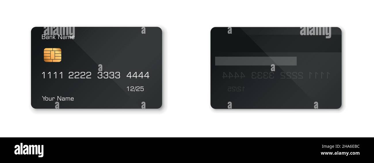 realistic black credit debit card mockup two sides. Vector illustration ...