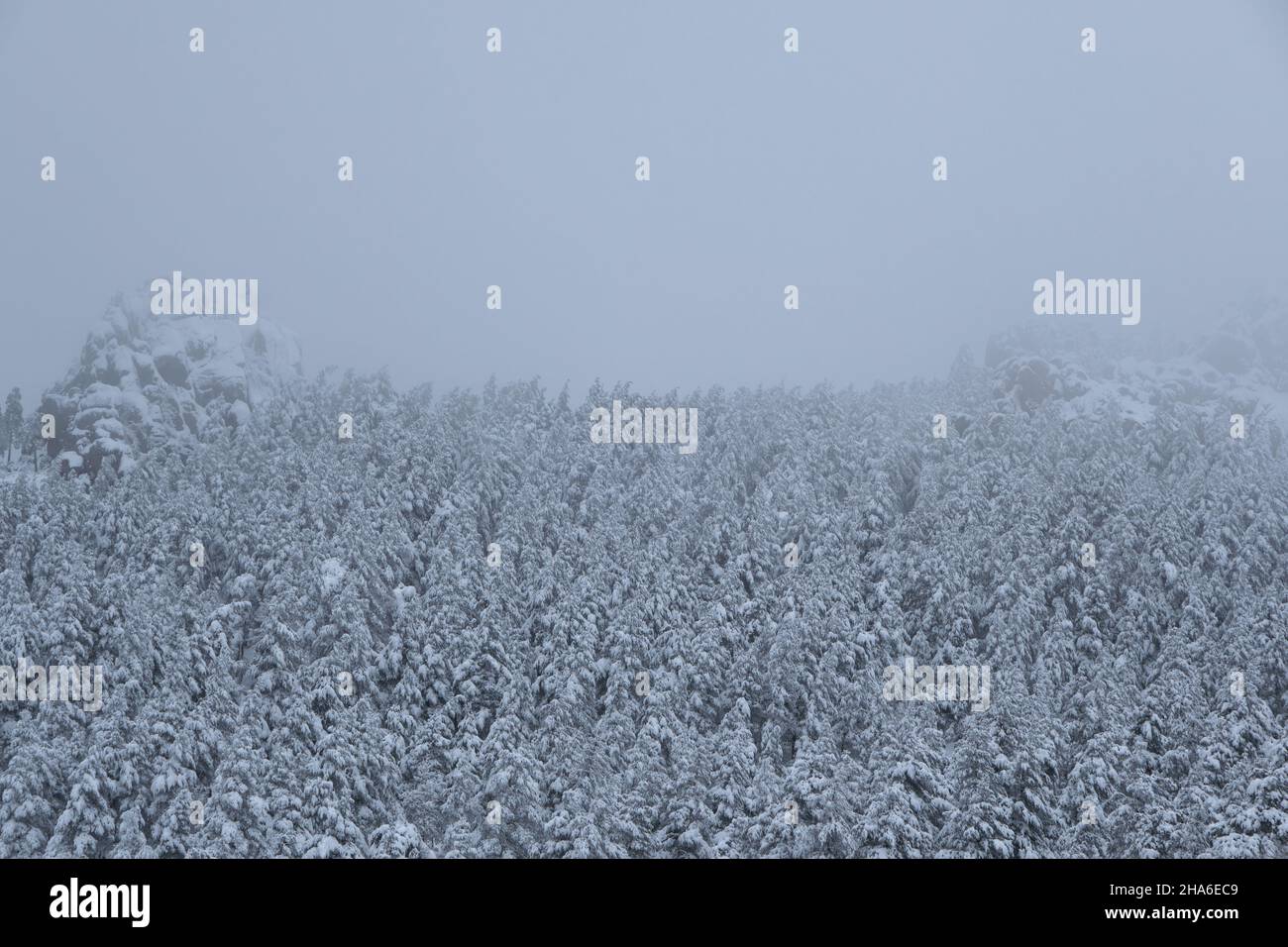 Snowy mountain landscape with fog Stock Photo - Alamy