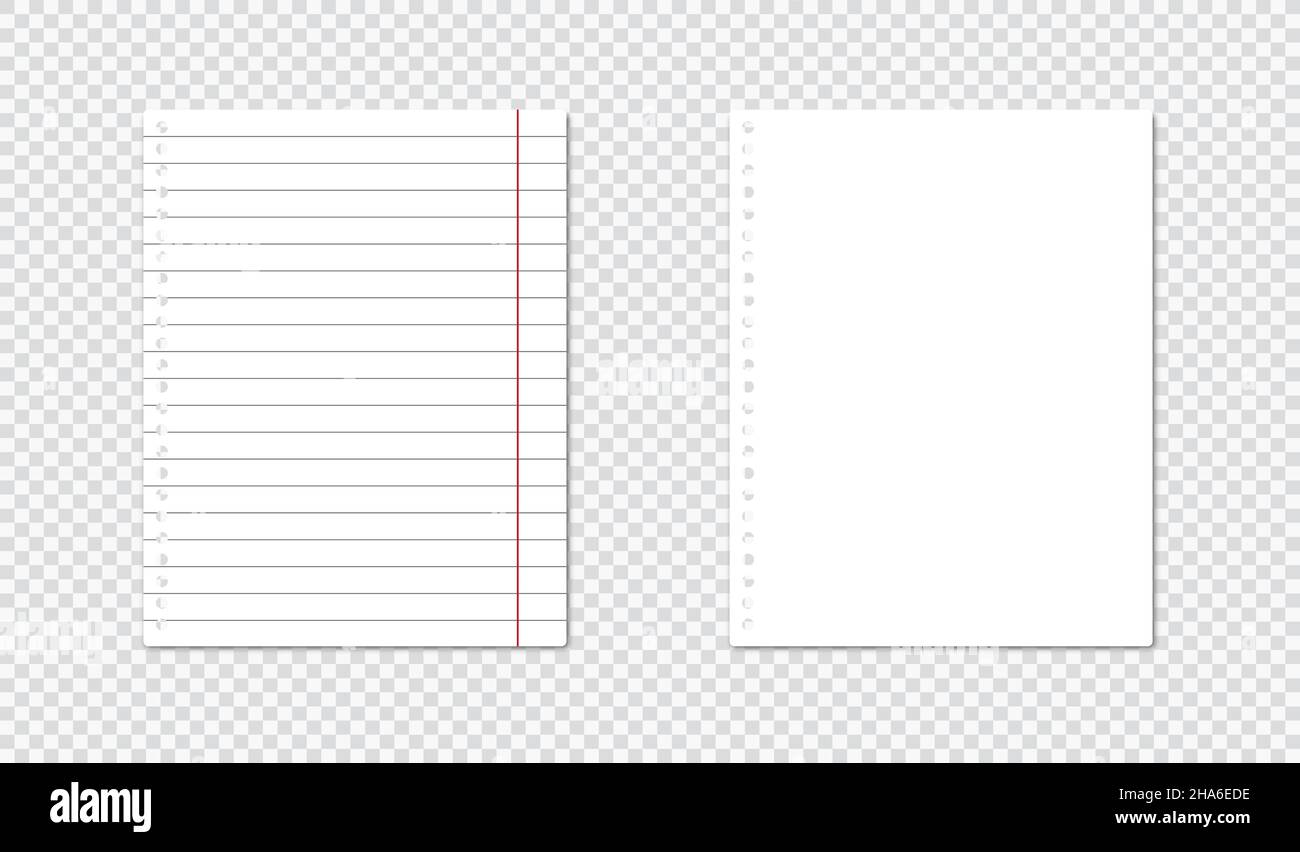 lined paper sheets of notebook or copybook. Vector realistic paper sheet of lines and blank ...