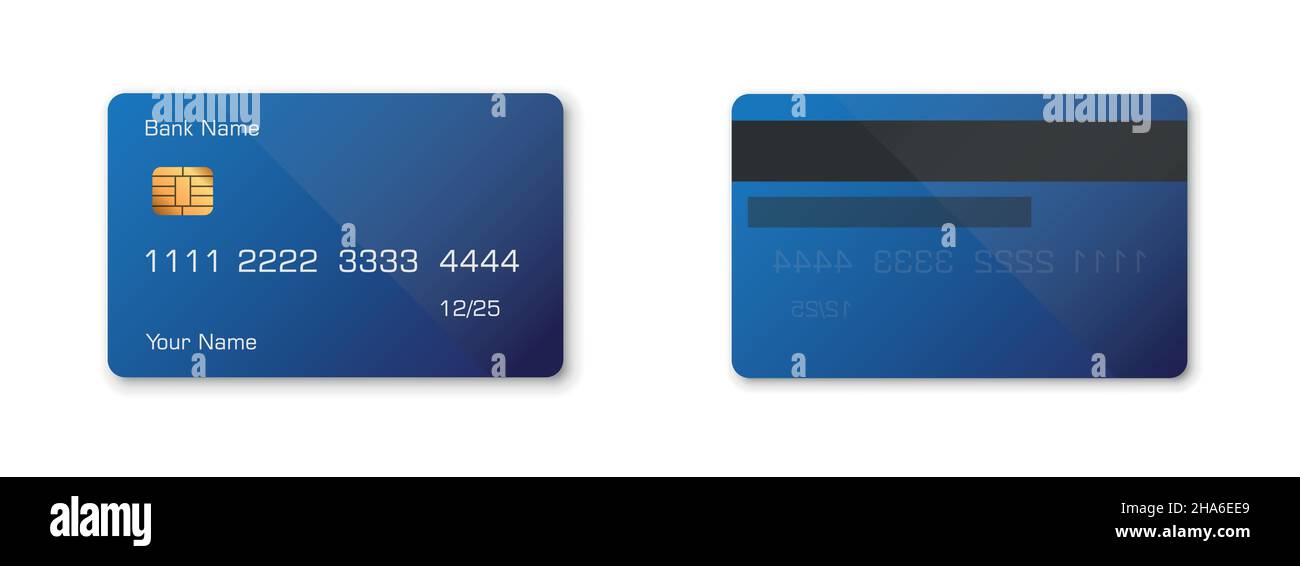 realistic blue credit debit card mockup two sides. Vector illustration ...