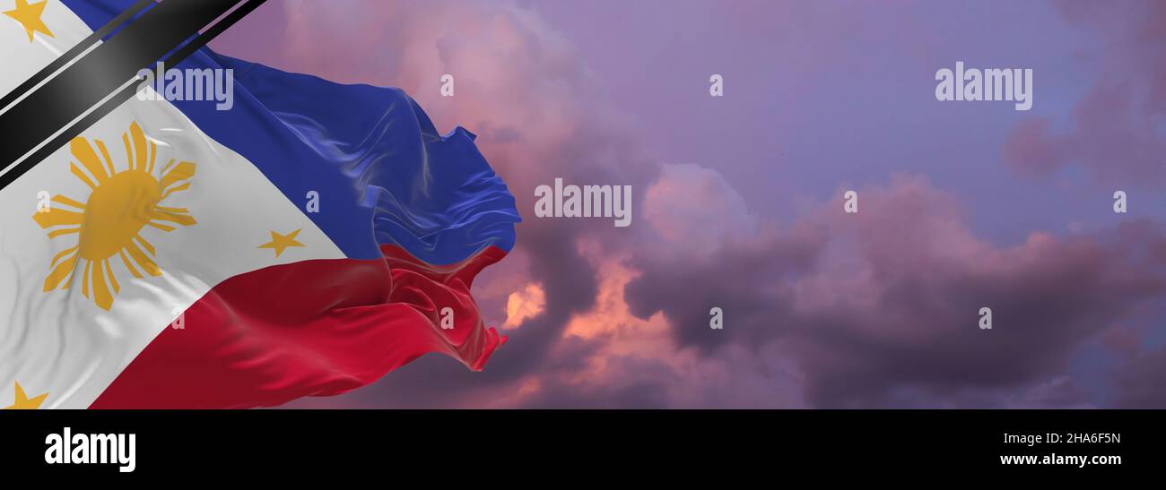 national flag of Philippines with Mourning Ribbon. memory of victims of ...