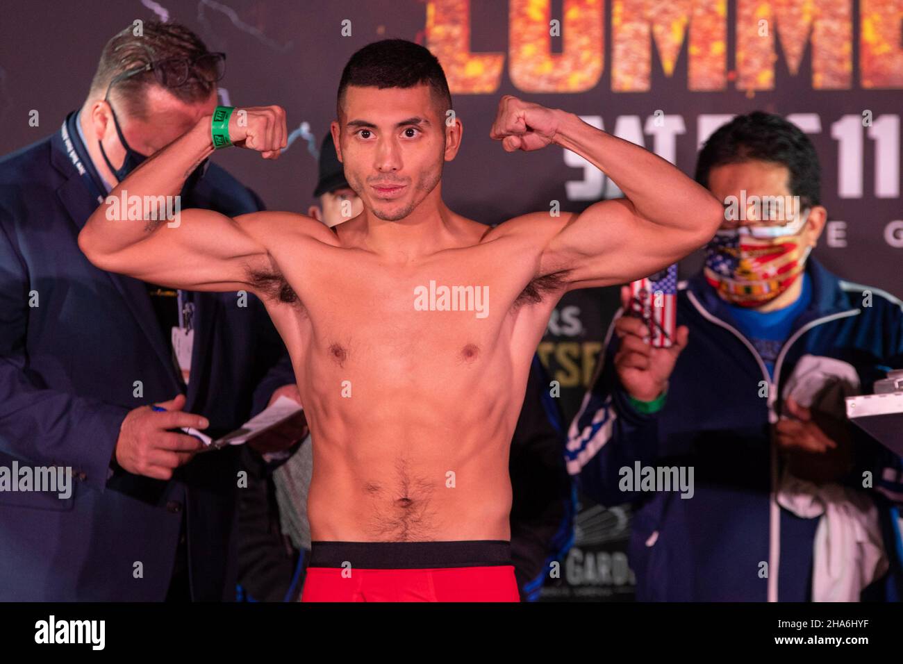 December 10, 2021: NEW YORK, NY - DECEMBER 10: Juan Tapia makes weight ...