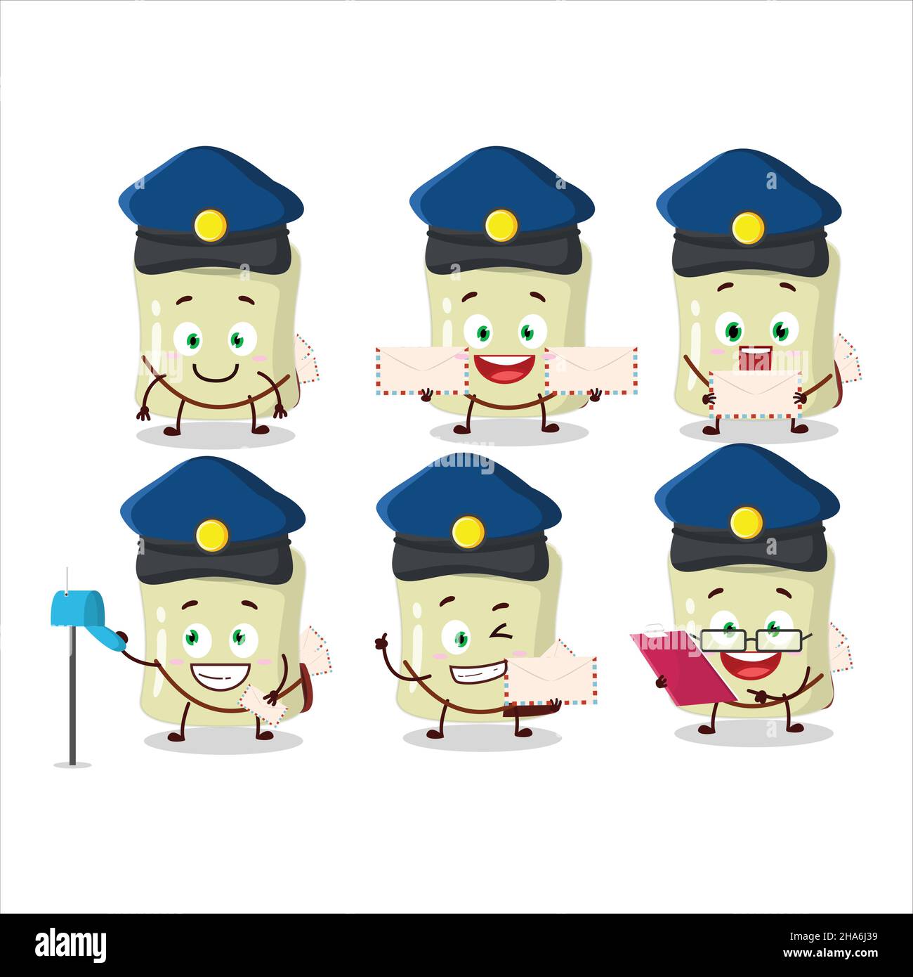 A picture of cheerful banana marshmallow postman cartoon design concept ...