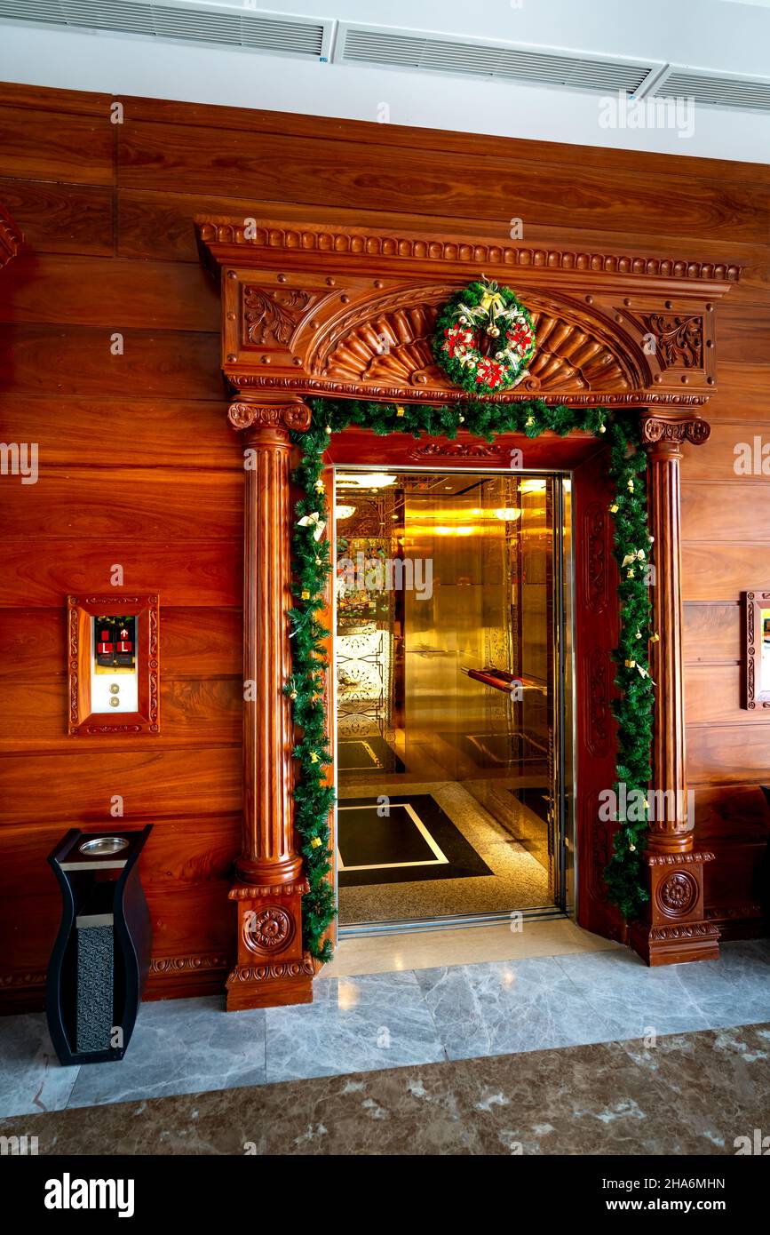 Christmas decorations outside the five-star resort's elevator Stock ...
