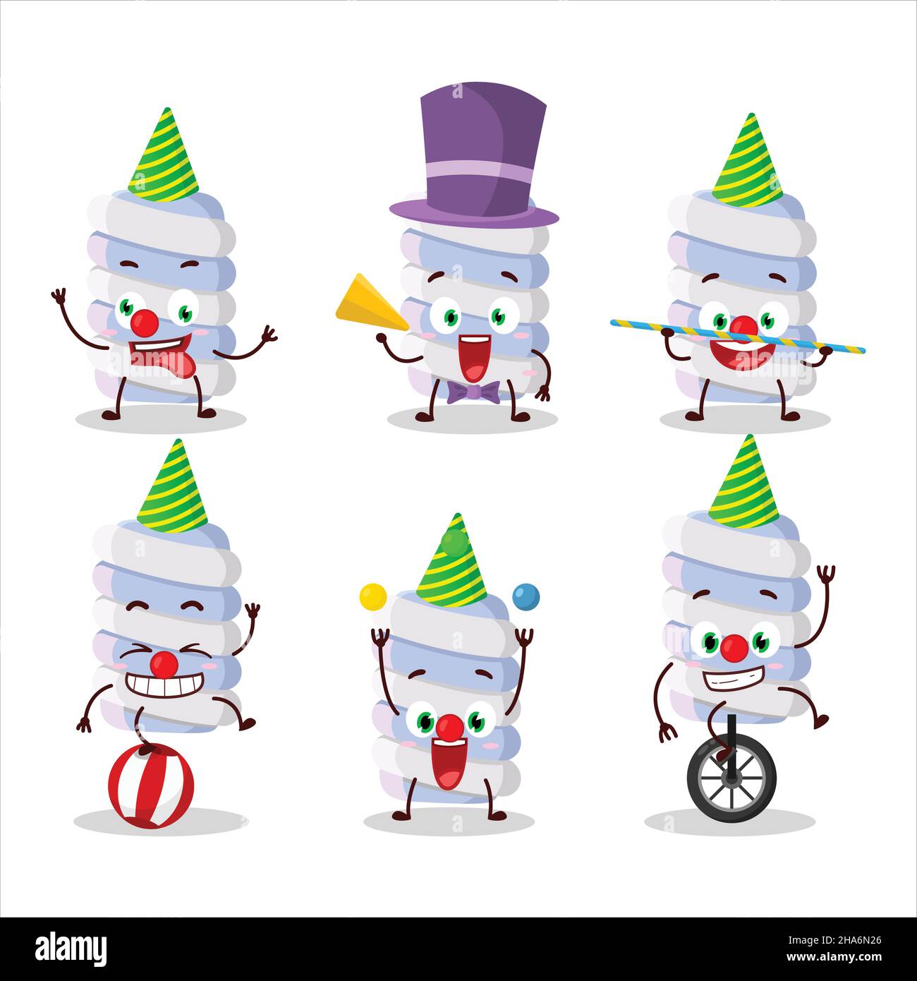 Cartoon character of blue marshmallow twist with various circus shows ...