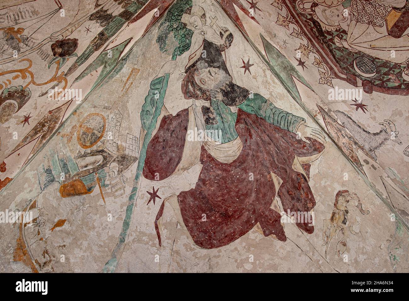 Saint Christophorus carries the Christ child, a fresco from 1476 ...