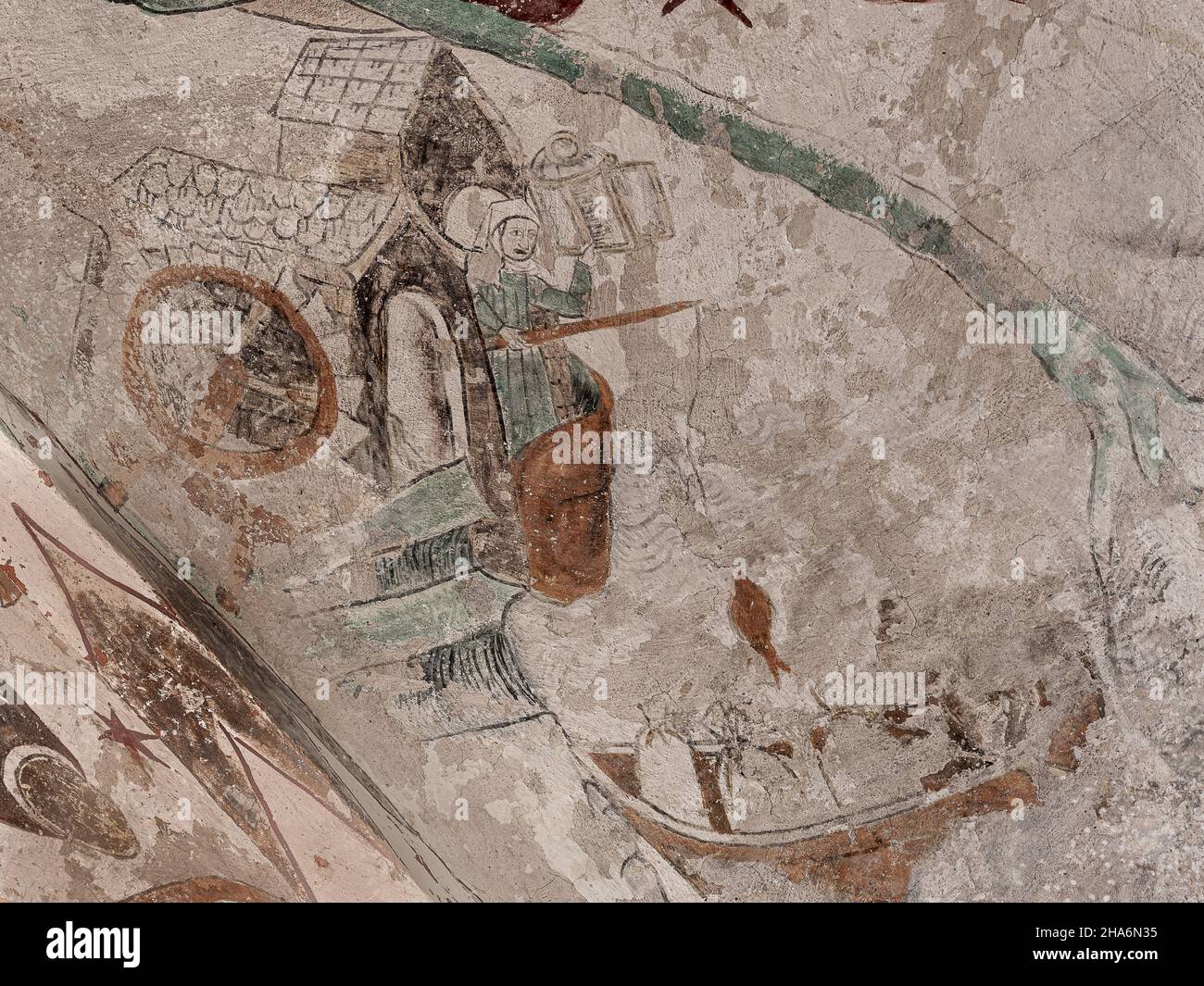 Lady sits in a mill depicting the legend of Saint Christophorus wading ...