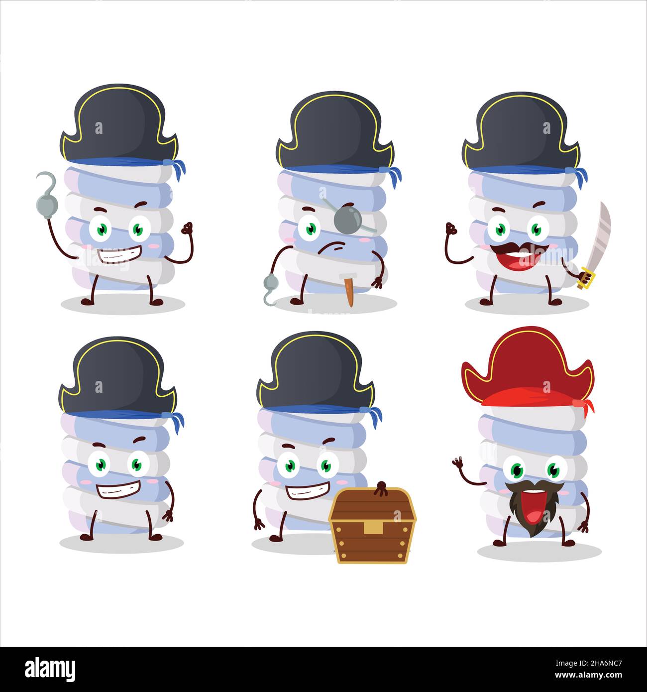 Cartoon character of blue marshmallow twist with various pirates ...