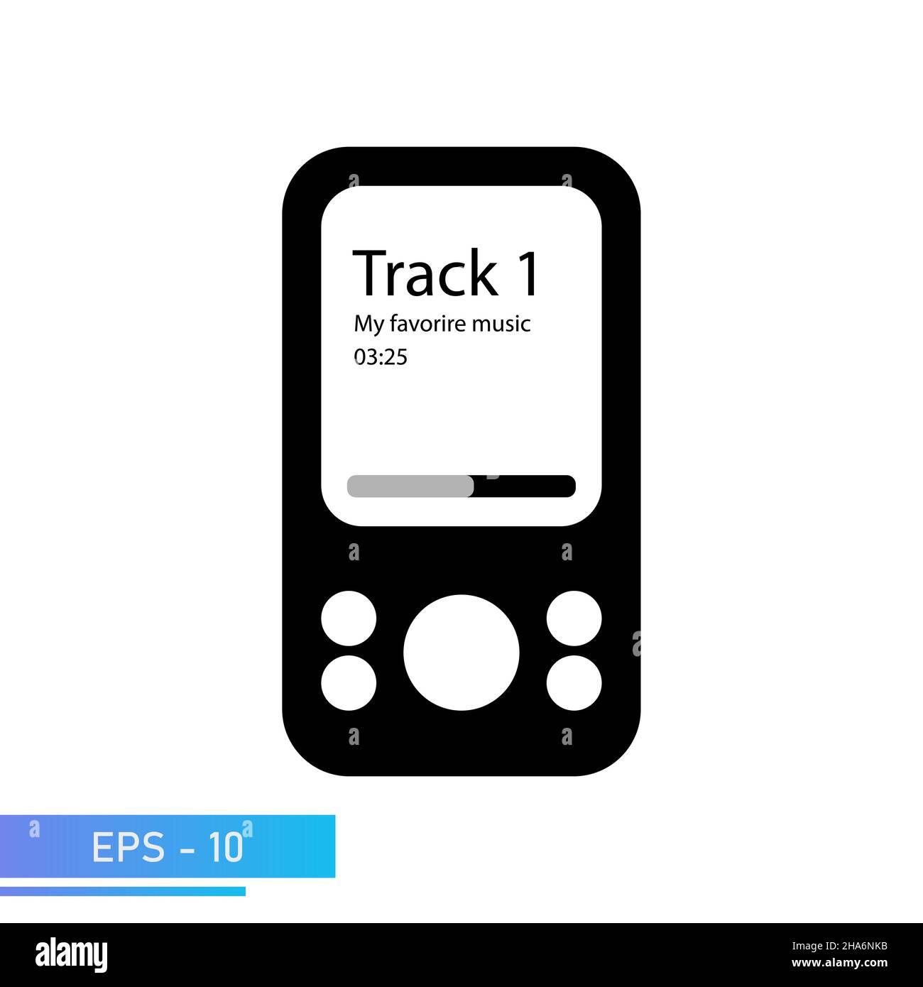 A simple music player with a display and buttons. The screen displays ...