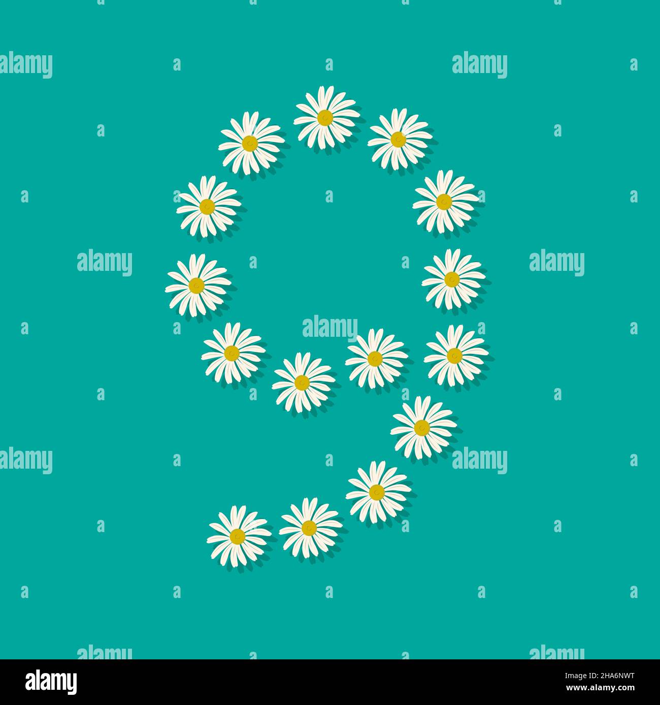 Number nine from white chamomile flowers. Festive font or decoration ...
