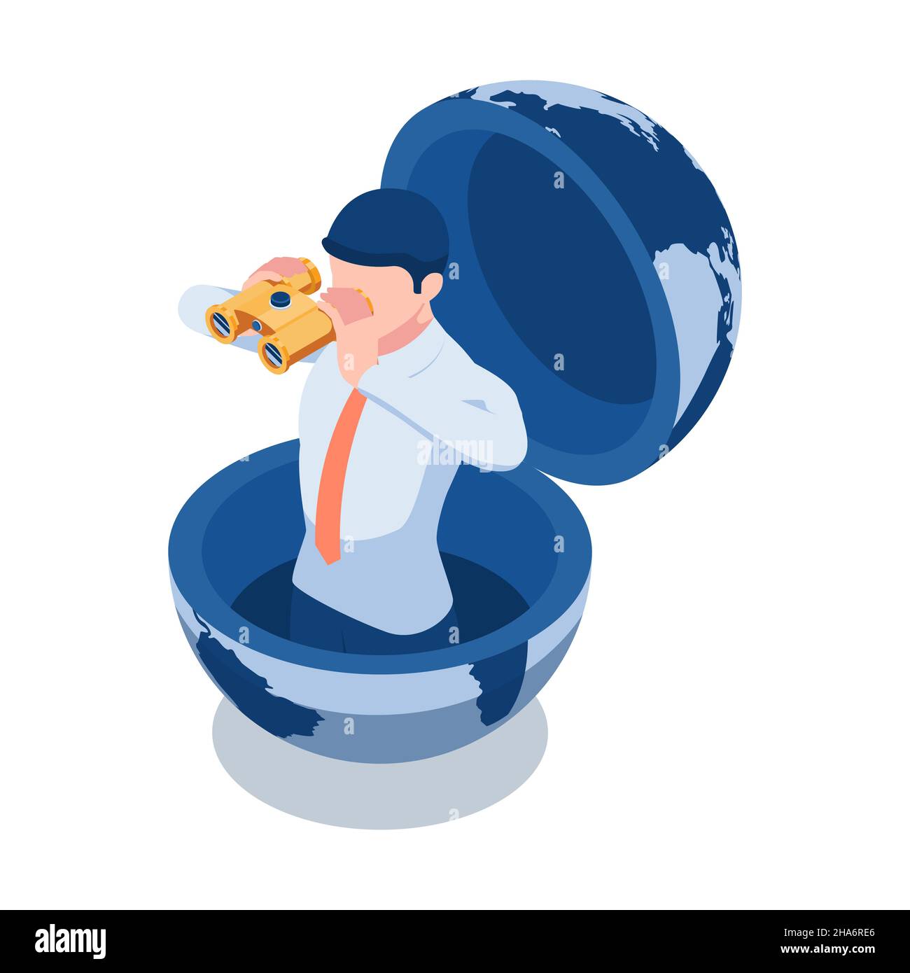 Flat 3d Isometric Businessman Looking Through Binoculars Inside The ... Flat 3d Isometric Businessman Looking Through Binoculars Inside The ...