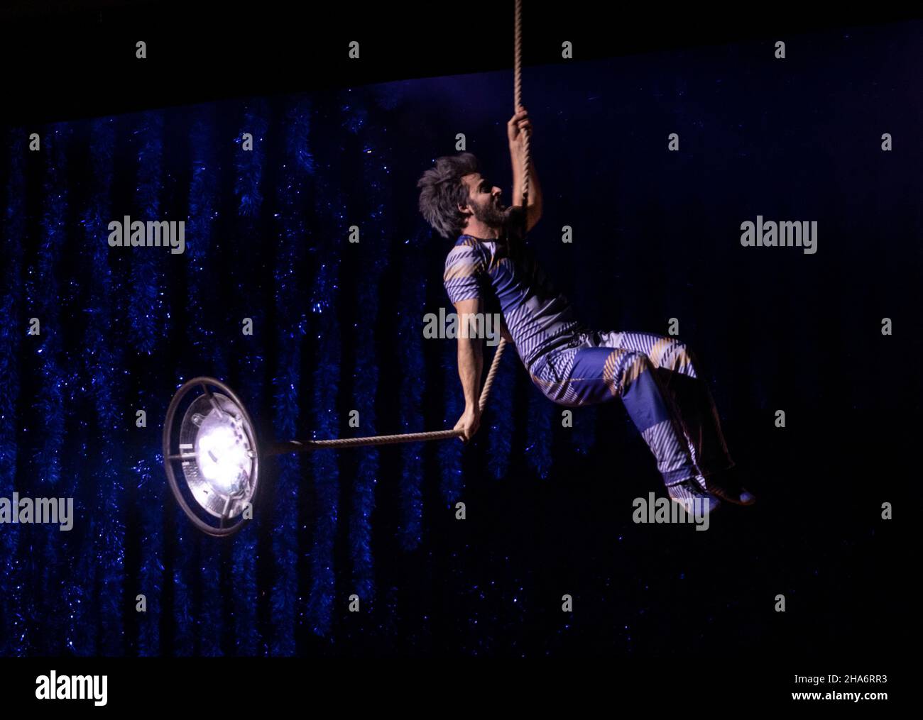 New York, NY - December 9, 2021: Alexis Vigneault performs Aerial Lamp ...