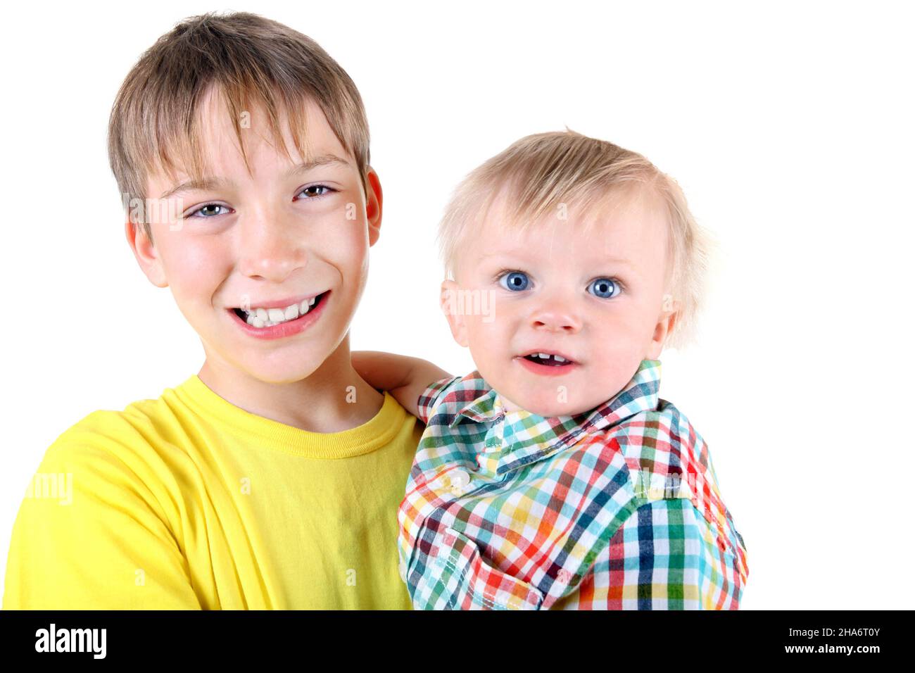 Happy Little Brothers Portrait Isolated on the White Background Stock ...